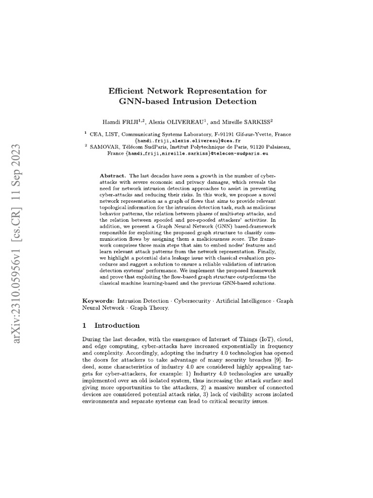 Efficientn Network Representatio For GNN Based Intrusion Detection | PDF