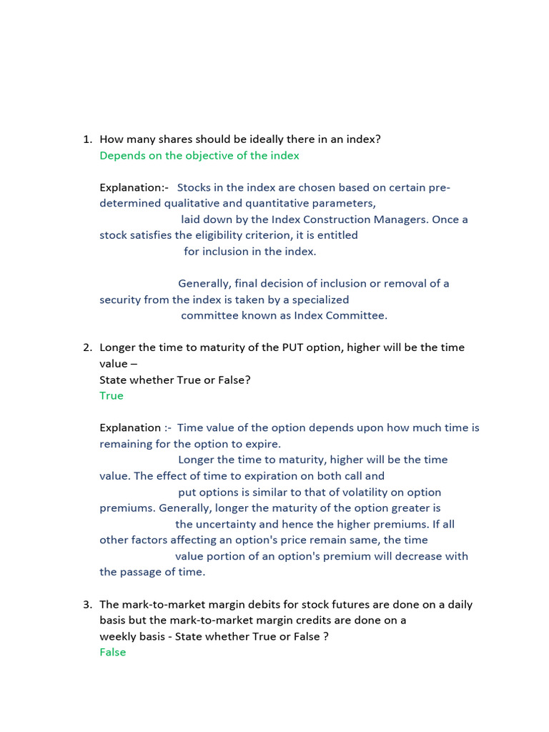 Equity Derivatives Test - 4 PDF | PDF | Option (Finance) | Futures Contract