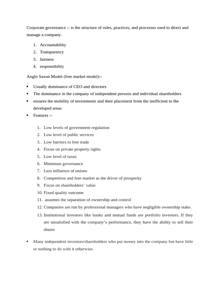 Anglo Saxon Model | PDF | Board Of Directors | Corporate Governance