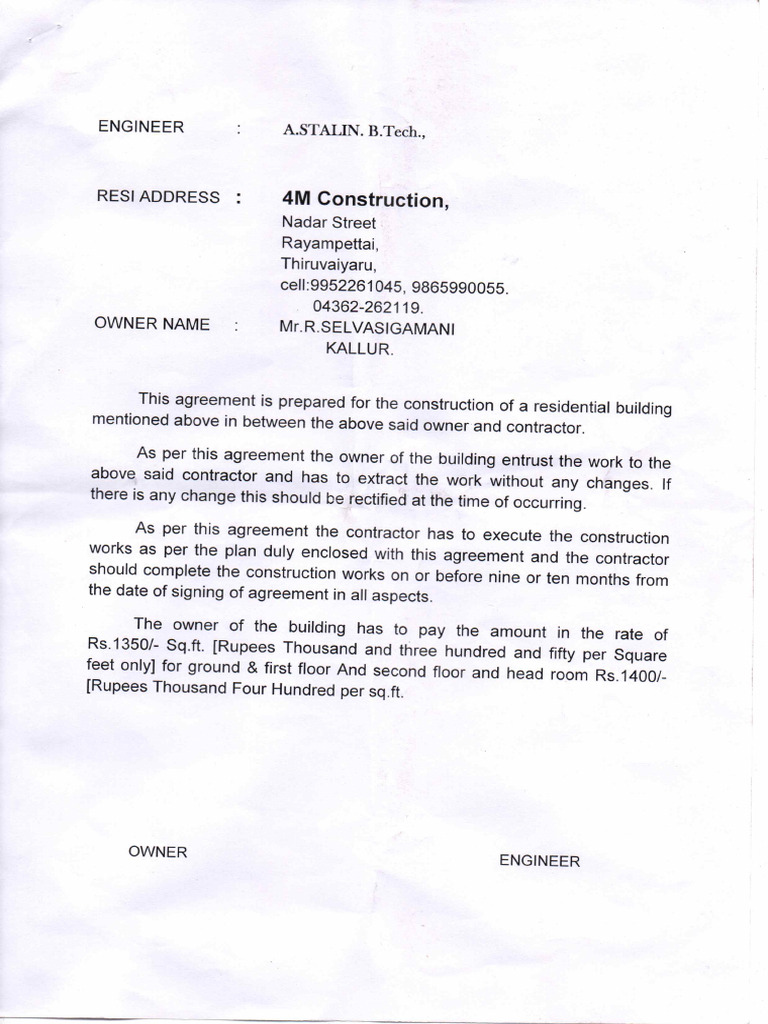 Construction Agreement Model | PDF