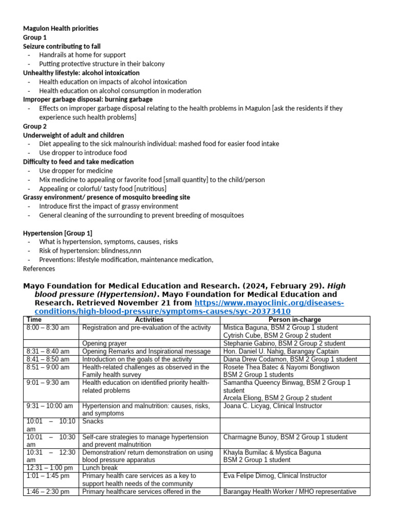 Magulon Health Priorities | PDF | Hypertension | Health Care