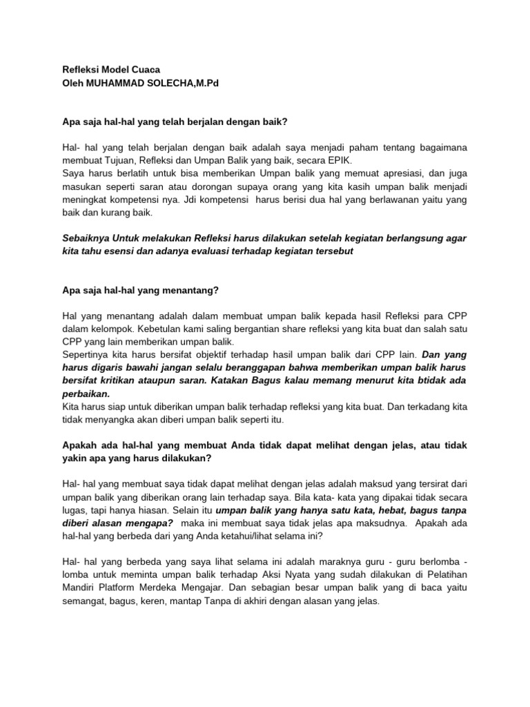 Hari 12 Refleksi Solecha Model Cuaca | PDF