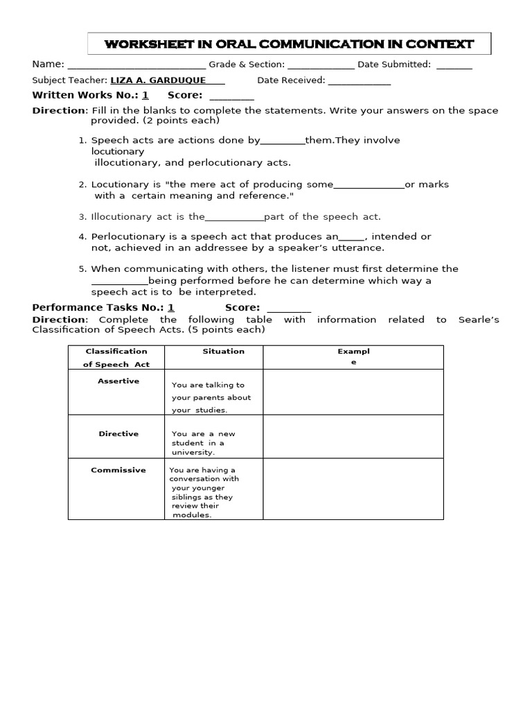 October 31 Oral Communication 11 2nd Grading Week 1 and 2 | PDF ...