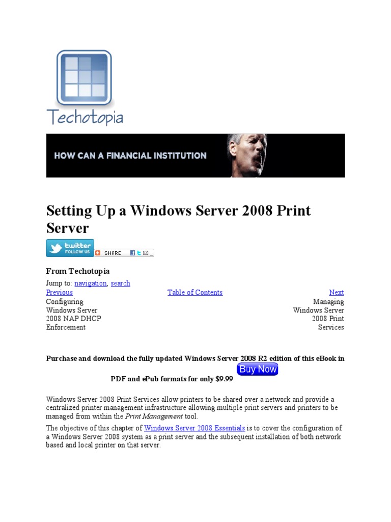 Setting Up A Windows Server 2008 Print Server: From Techotopia | PDF | Printer (Computing ...