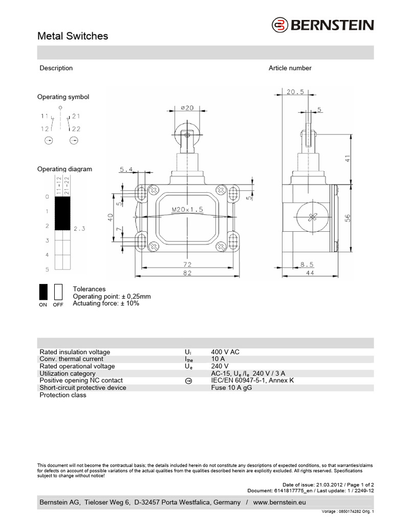 Metal Switches: Technical Data | PDF | Switch | Fuse (Electrical)