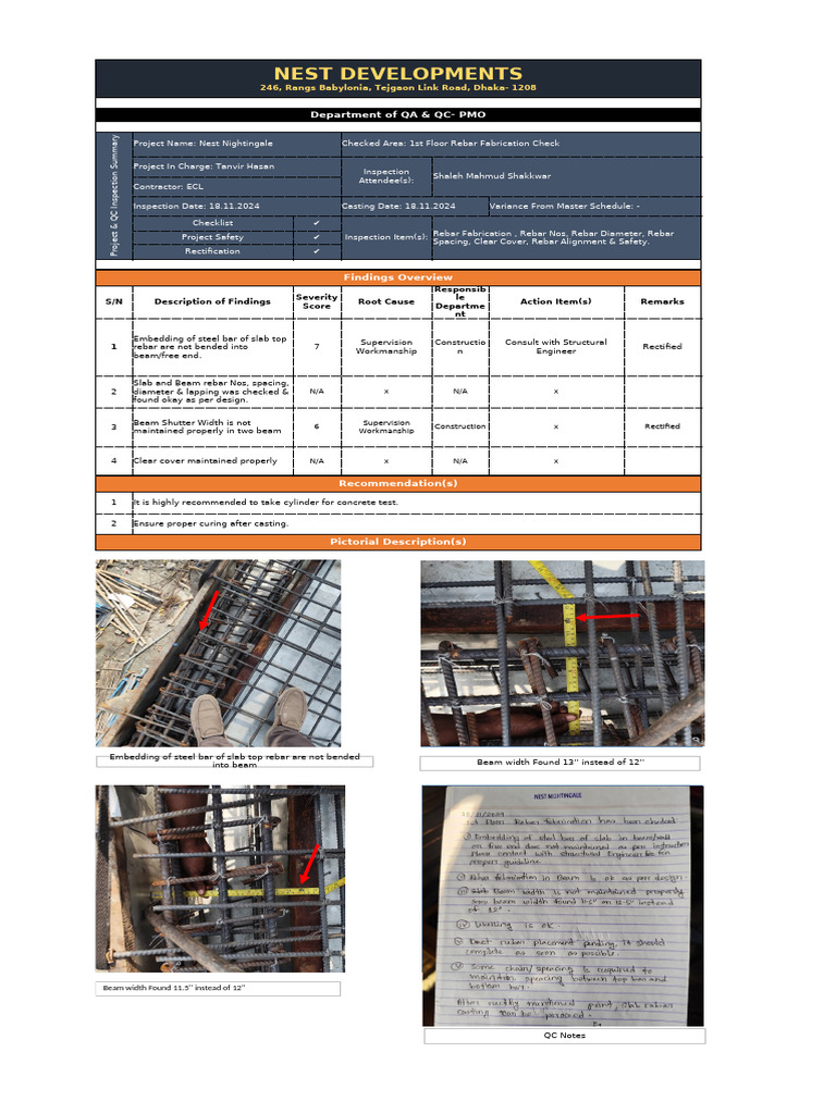 Nest Nightingale - 1st Floor Rebar Fabrication Check - 2024.10.21 | PDF | Structural Engineering ...