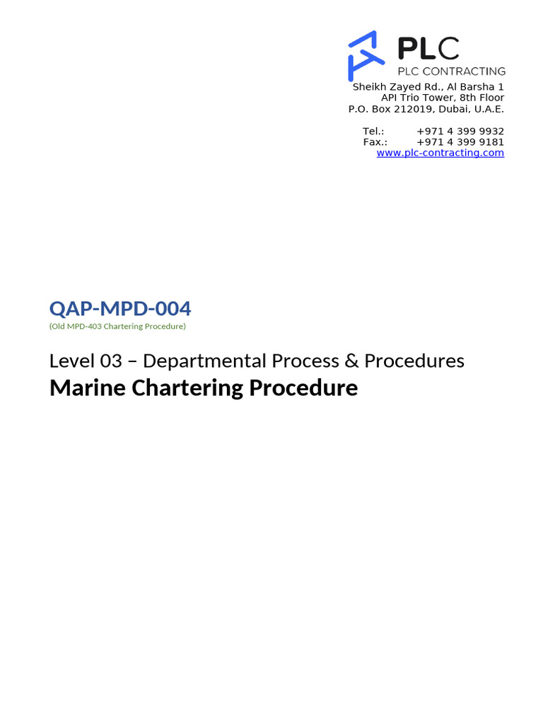 QAP-MPD-004 QAP For Marine Chartering | PDF | Shipping