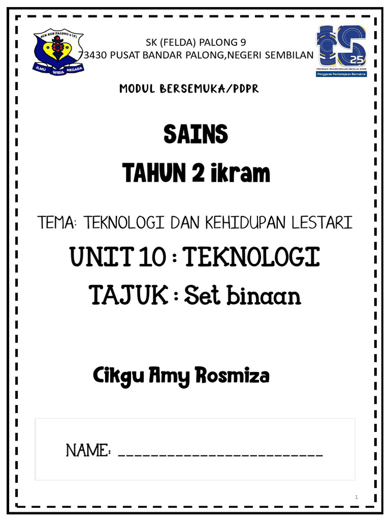 MODUL SAINS TAHUN 2 PDPR BERSEMUKA Teknolgi | PDF