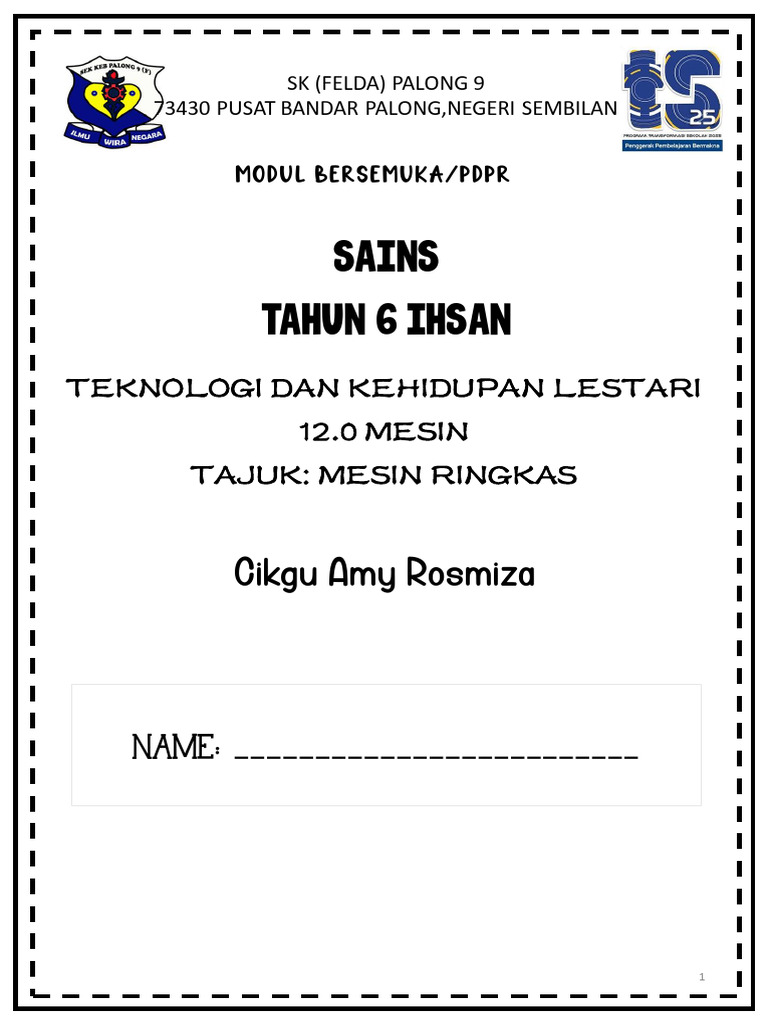 Modul Sains Tahun 6 PDPR Bersemuka Mesin | PDF