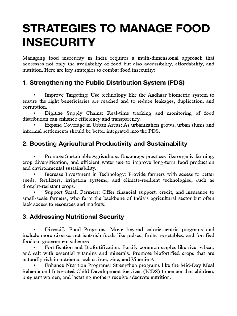 Strategies To Manage Food Insecurity | PDF | Food Security | Agriculture
