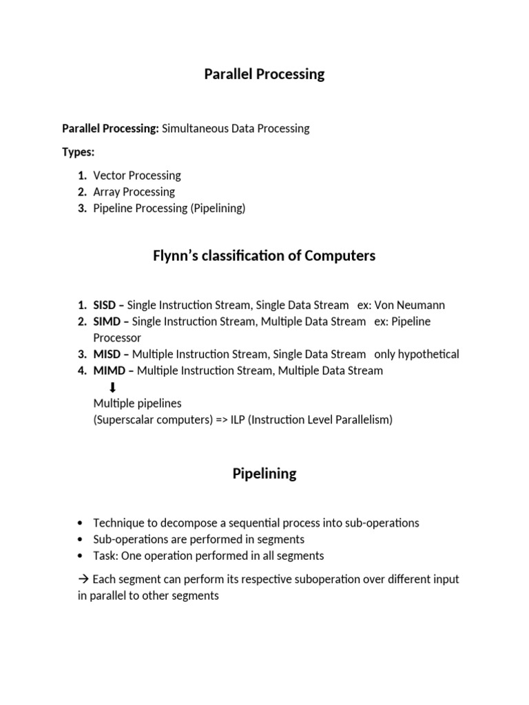 Parallel Processing, Flynn's Classification & Pipelining | PDF