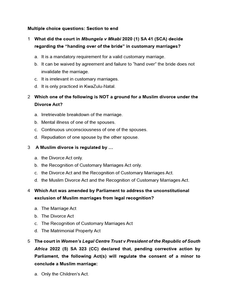 Multiple-Choice Questions Section 4 To End | PDF | Law