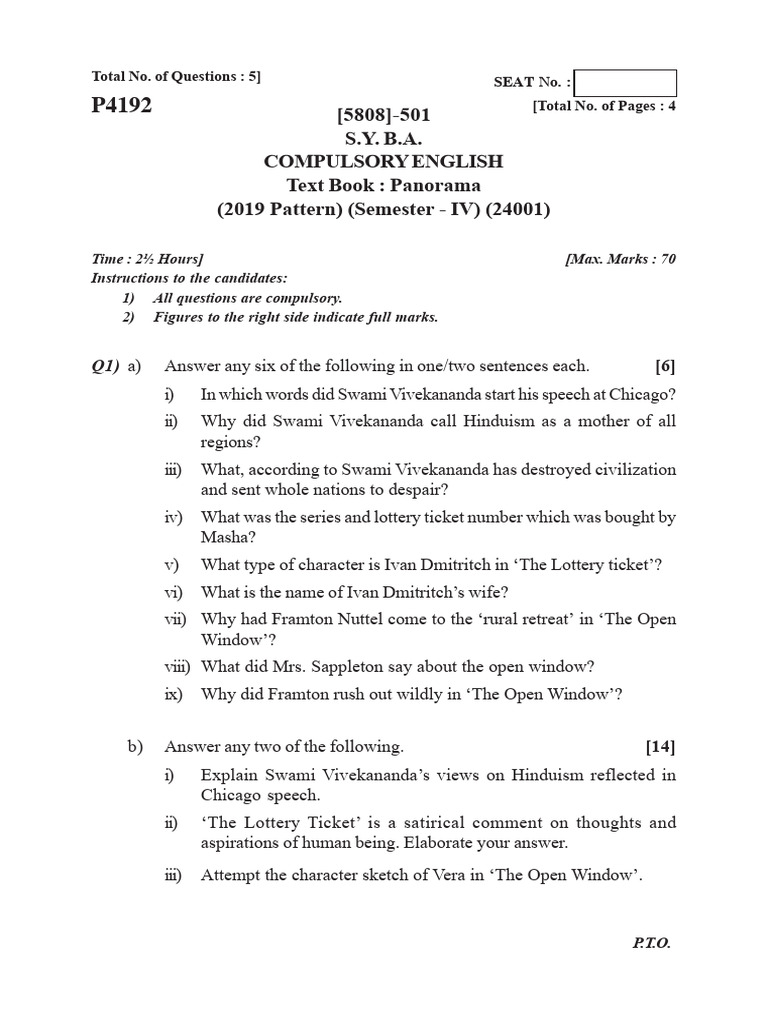 S Y B A Sem Iv 2019 Pattern Pdf