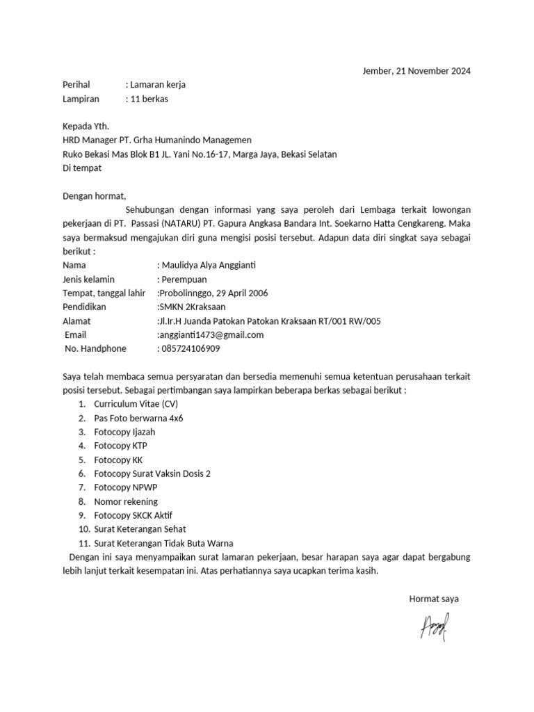 Lamaran GHM Anggi | PDF