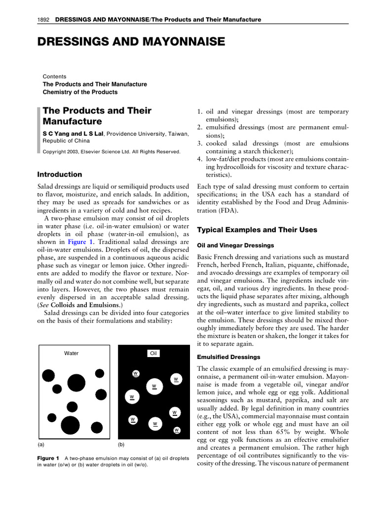 Dressings and Mayonnaise | PDF | Mayonnaise | Emulsion