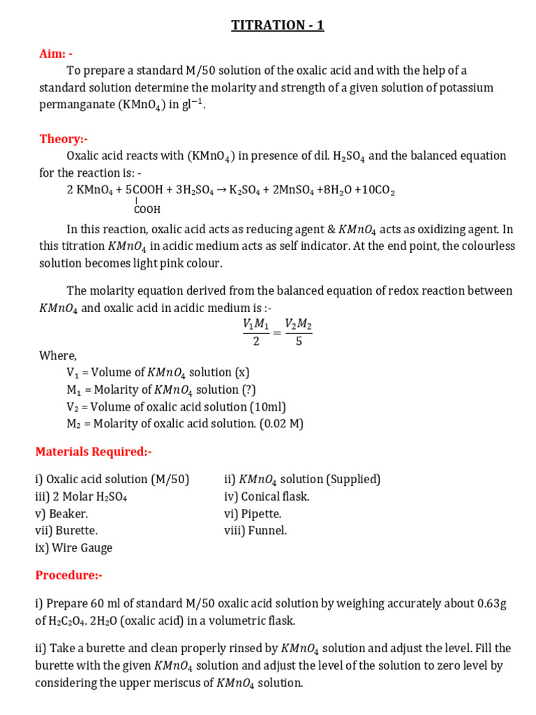 Titration 1 | PDF | Titration | Chemistry