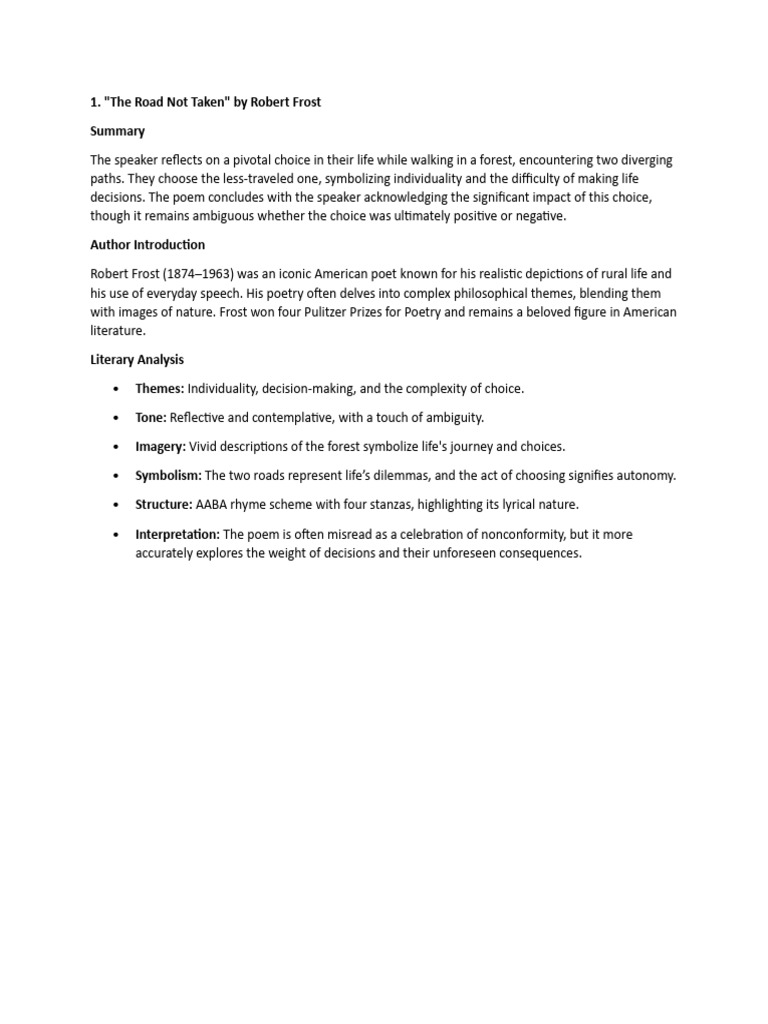 The Road Not Taken by Robert Frost | PDF