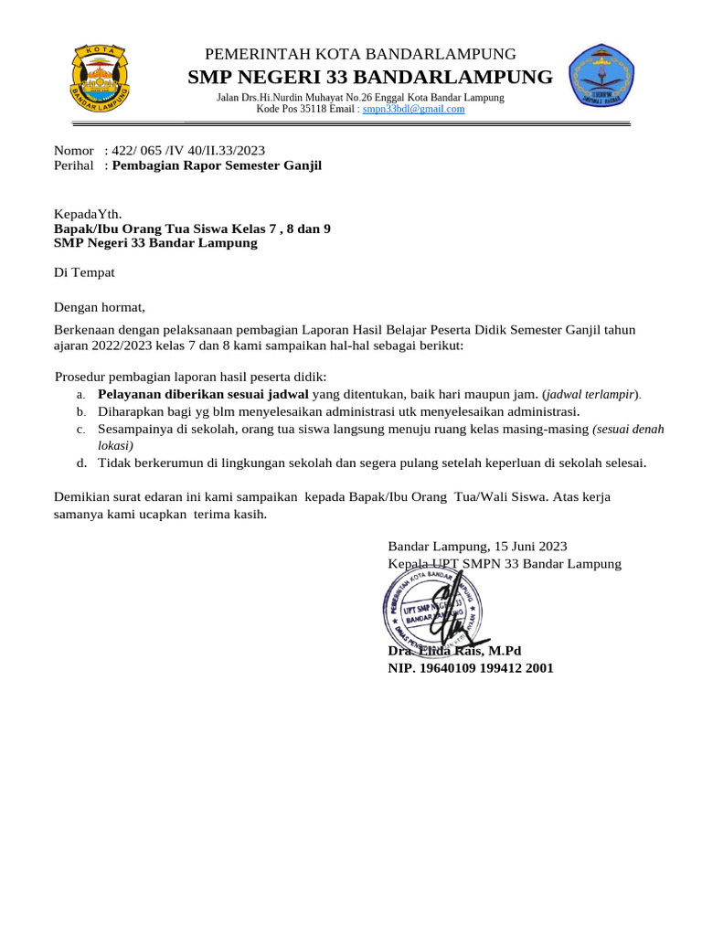 Surat Edaran BAgi Rapor Juni 2023 | PDF