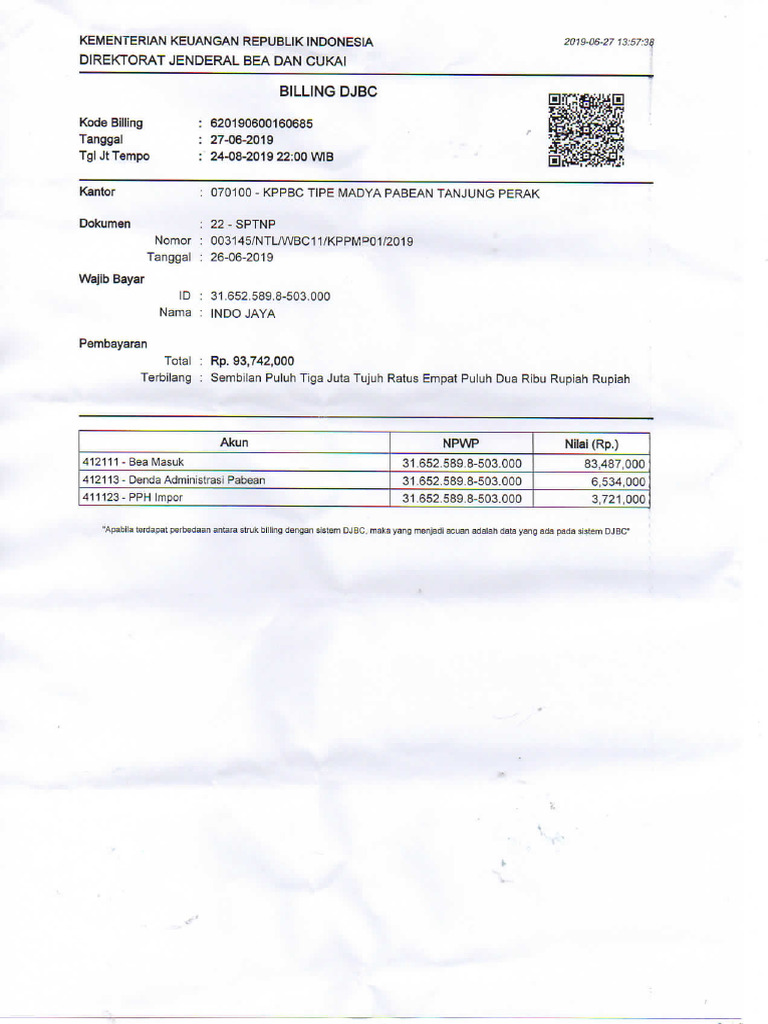 Billing SPTNP | PDF
