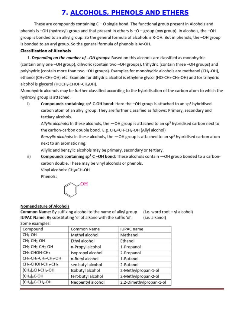 Alcohols & Phenols - Printed | PDF | Ether | Ethanol