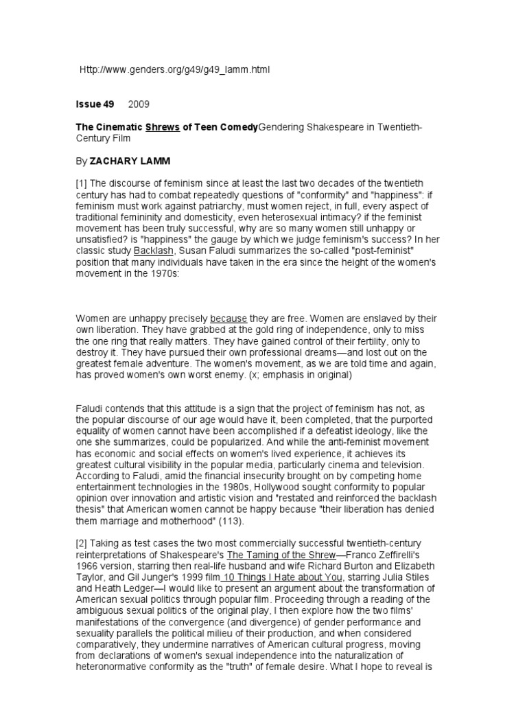 Taming of The Shrew Article | PDF | The Taming Of The Shrew | Femininity