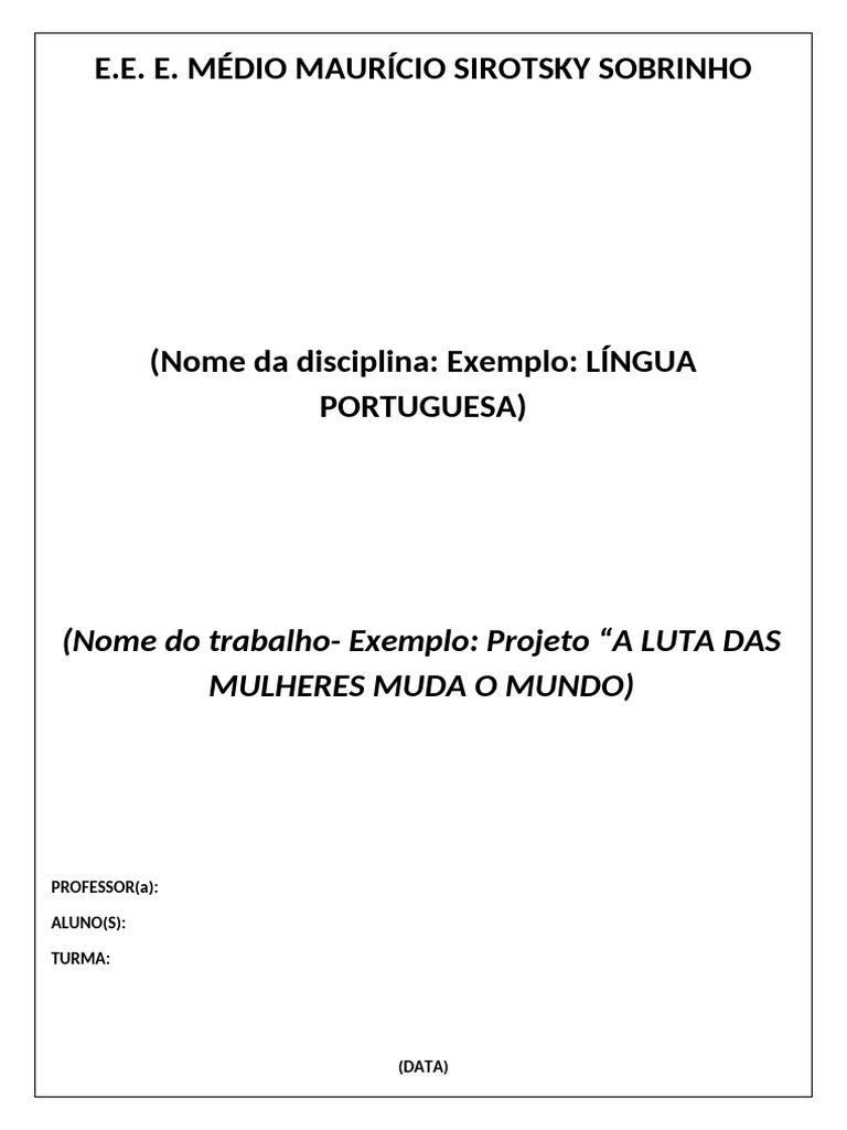 Modelo Capa para Trabalhos | PDF | Ciências Sociais | Estudos de Línguas Estrangeiras