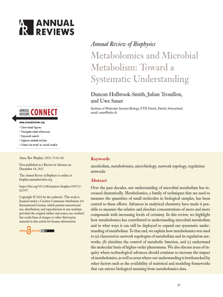 Annurev Biophys 3 | PDF | Metabolomics | Metabolism