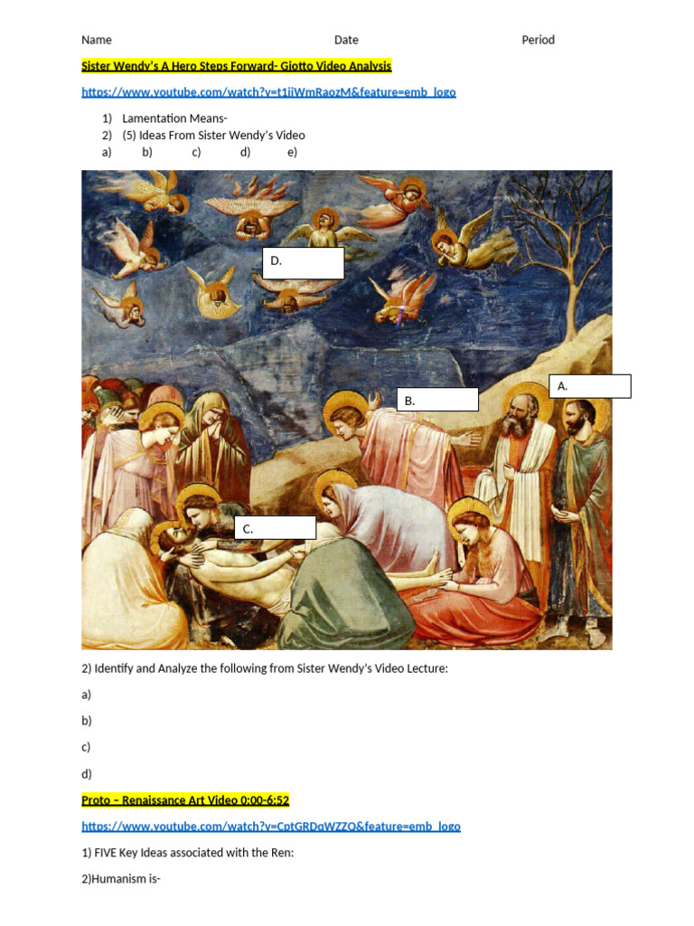 Giotto and The Lamentation Art Analysis Activity | PDF | Games & Activities