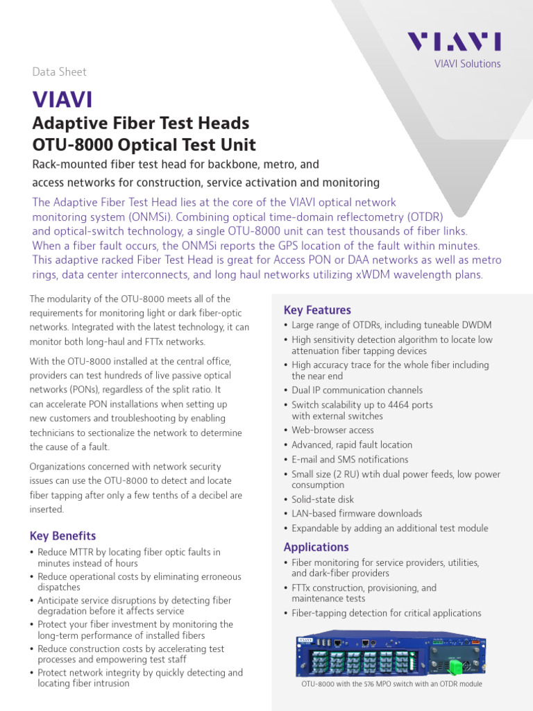 Otu 8000 Optical Test Unit Data Sheets en | PDF | Optical Fiber ...