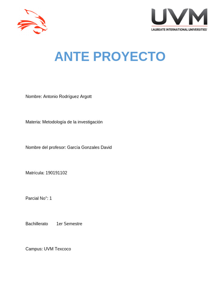 Anteproyecto 1 | PDF | Cognición