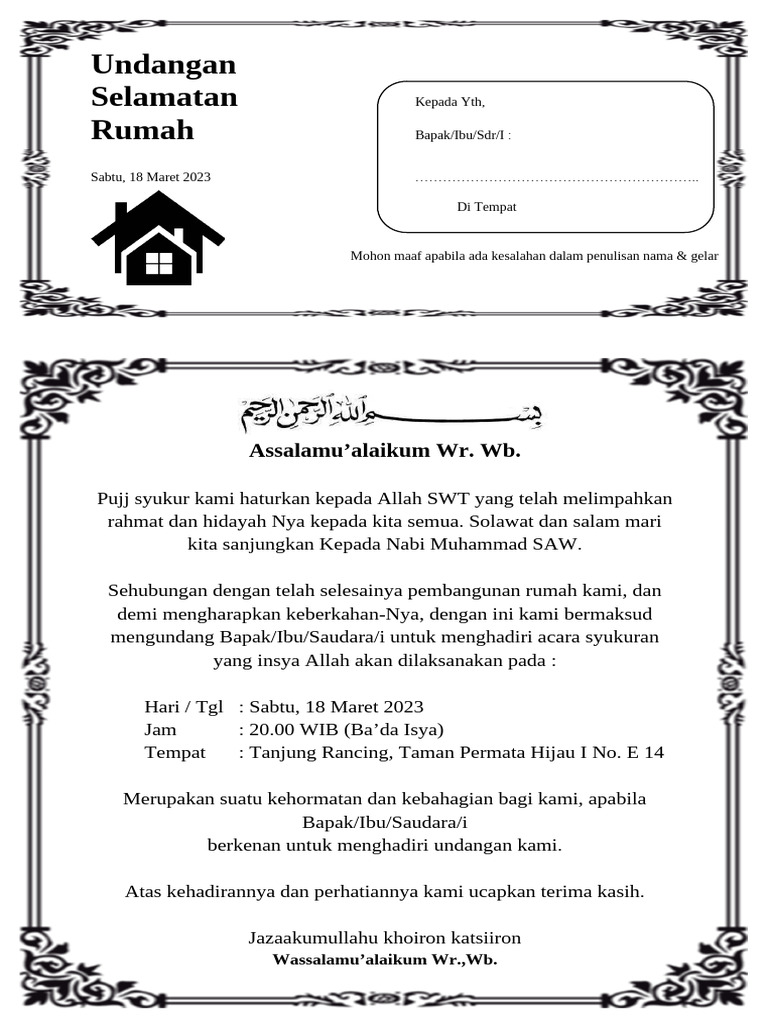 Undangan Syukuran Pembangunan Rumah | PDF