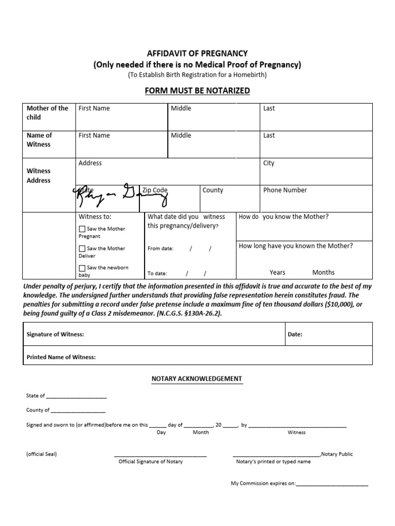Affidavit of Pregnancy Form | PDF | Affidavit | Notary Public