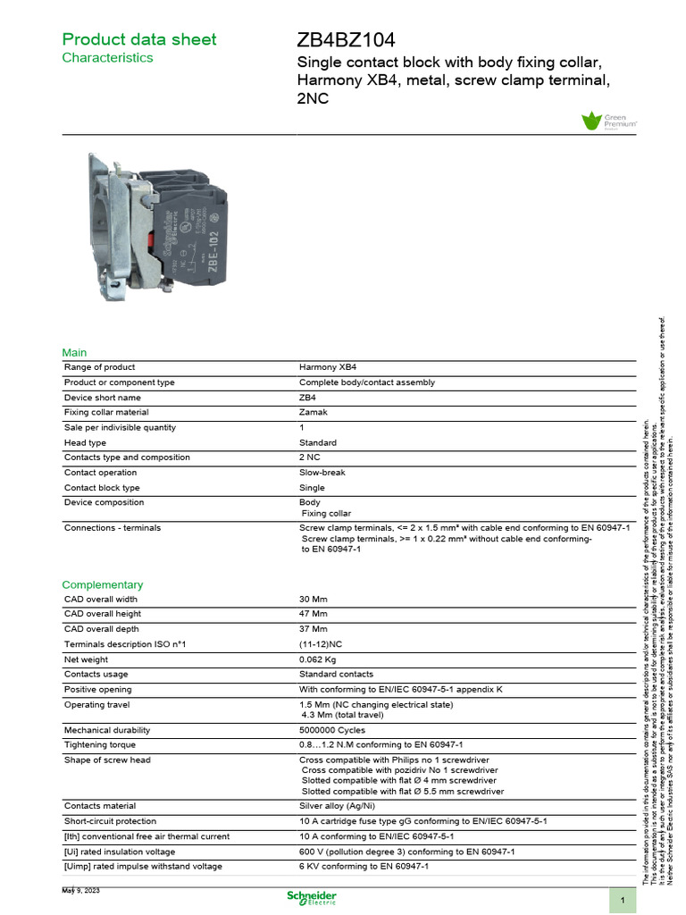 ZB4BZ104 Datasheet | PDF | Screw | Electrical Engineering