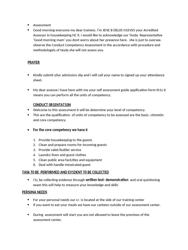 Housekeeping NC II Assessment Guide | PDF | Housekeeping
