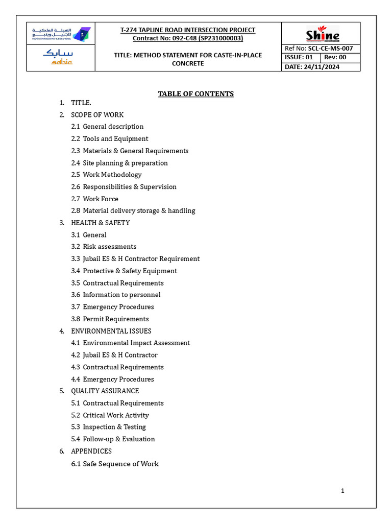 MOS-Concrete Cast in Place | PDF | Concrete | Personal Protective Equipment