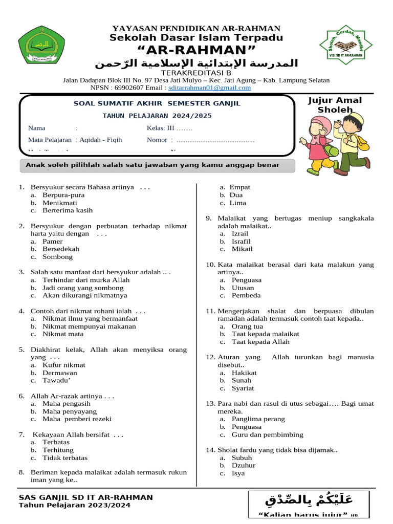 Sumatif Akhir Semester Kelas Pai | PDF