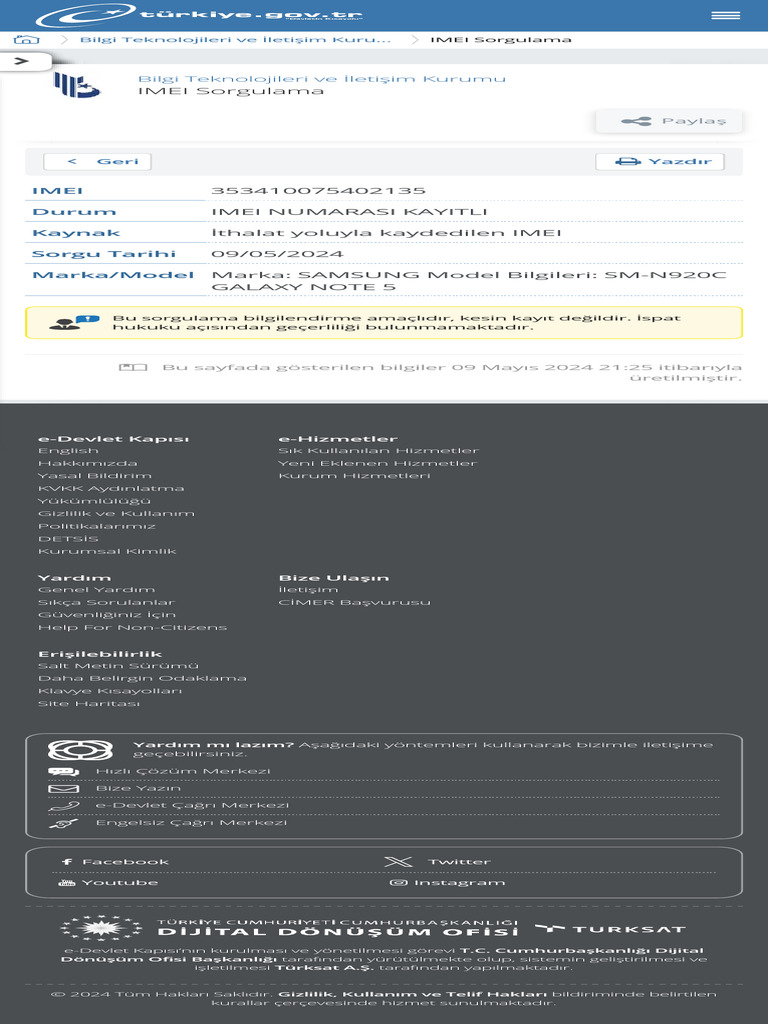 Bilgi Teknolojileri Ve İletişim Kurumu - IMEI Sor | PDF