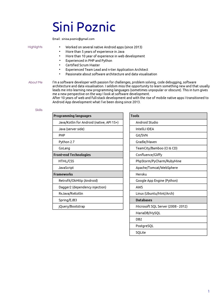 Sini Poznic Android - Syd Resume | PDF | Android (Operating System) | Php