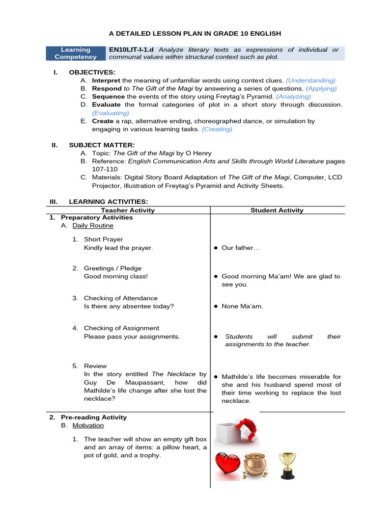 Sample Lesson Plan For G10 English | PDF | Plot (Narrative) | Biblical Magi