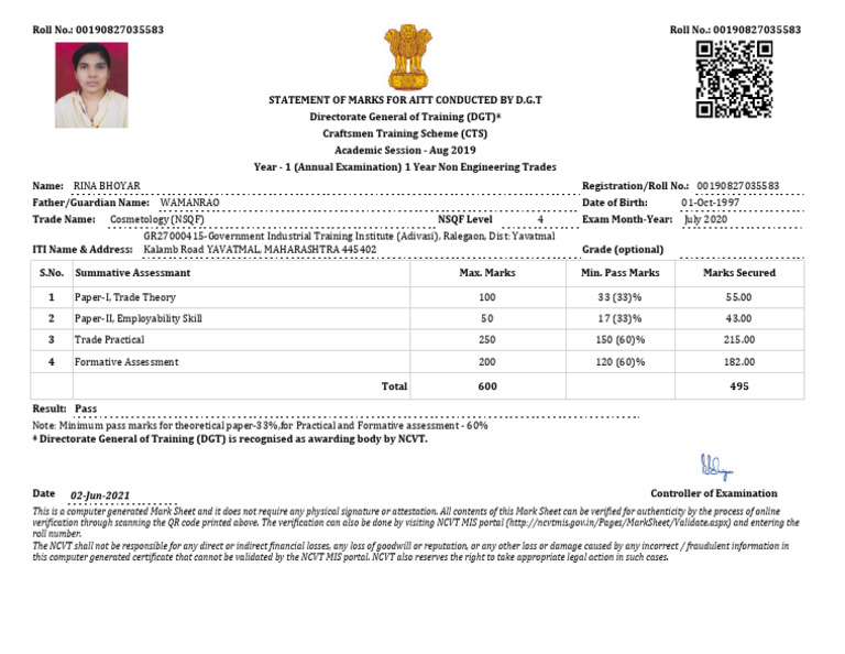 Marksheet R190827035583 1 | PDF
