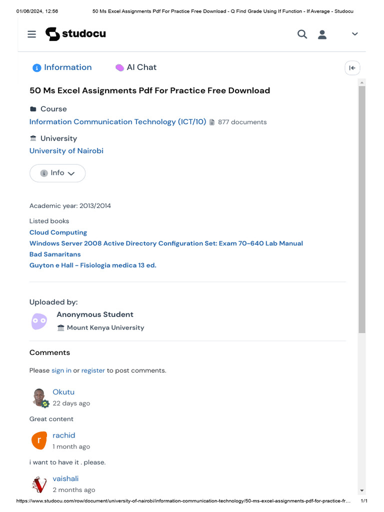 50 Free Excel Assignments PDF Download | PDF