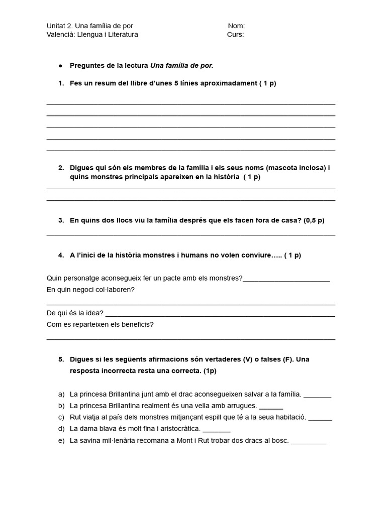 Examen Llibre Lectura U2 | PDF