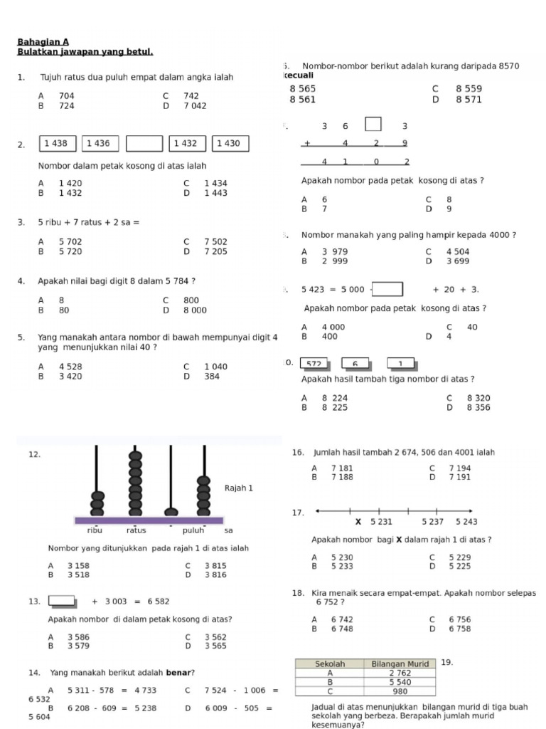 Soalan Latihan Matematik Tahun 3 | PDF