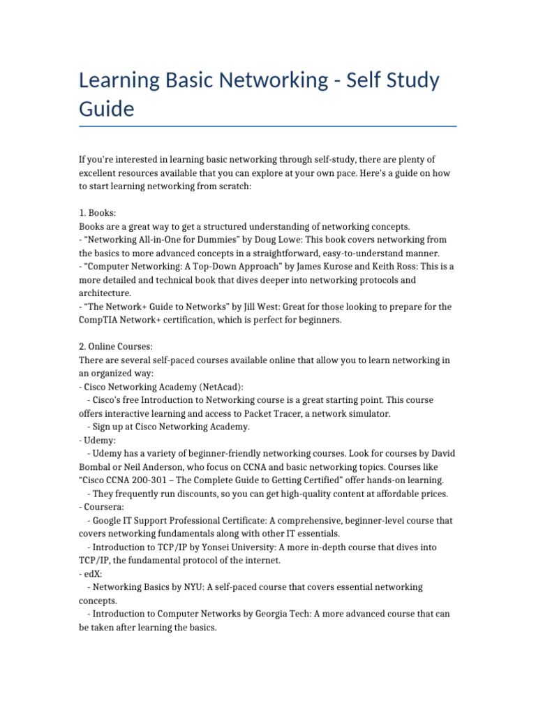 Basic Networking Self Study Guide | PDF | Cisco Certifications | Computer Network