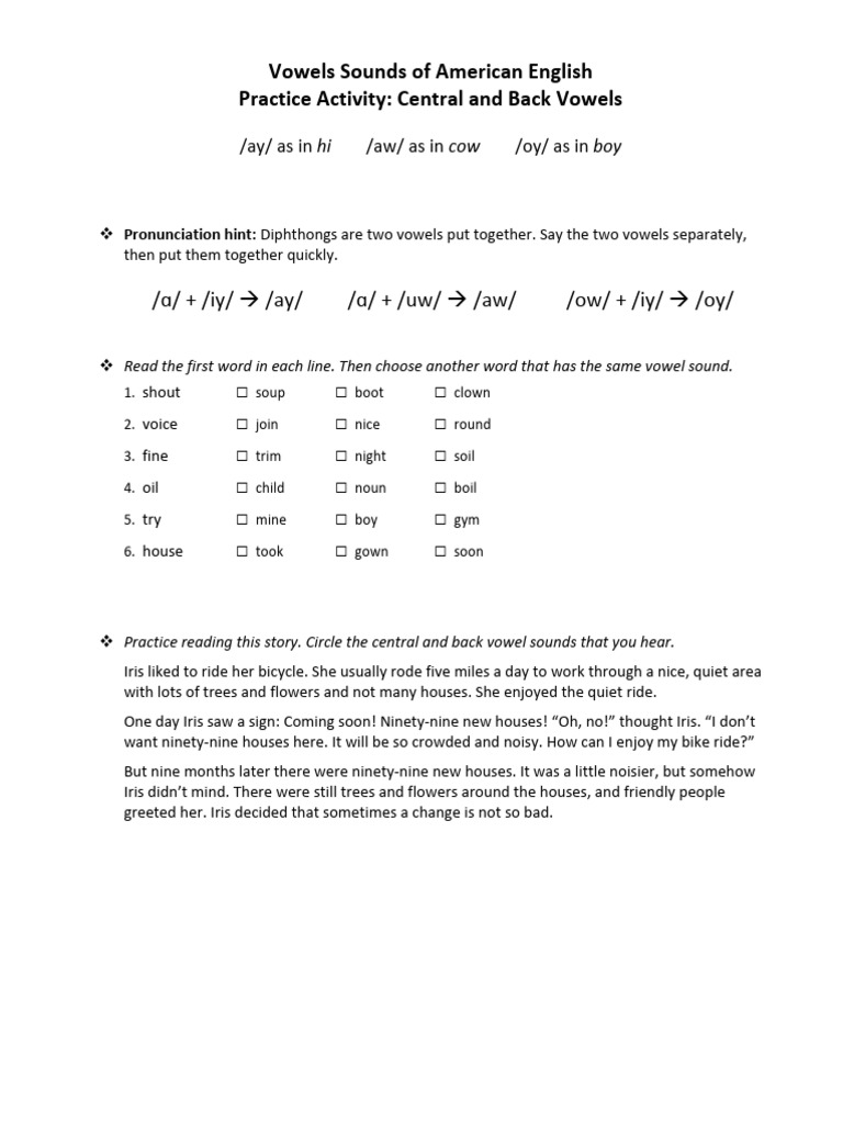 Diphthongs Practice Handout | PDF