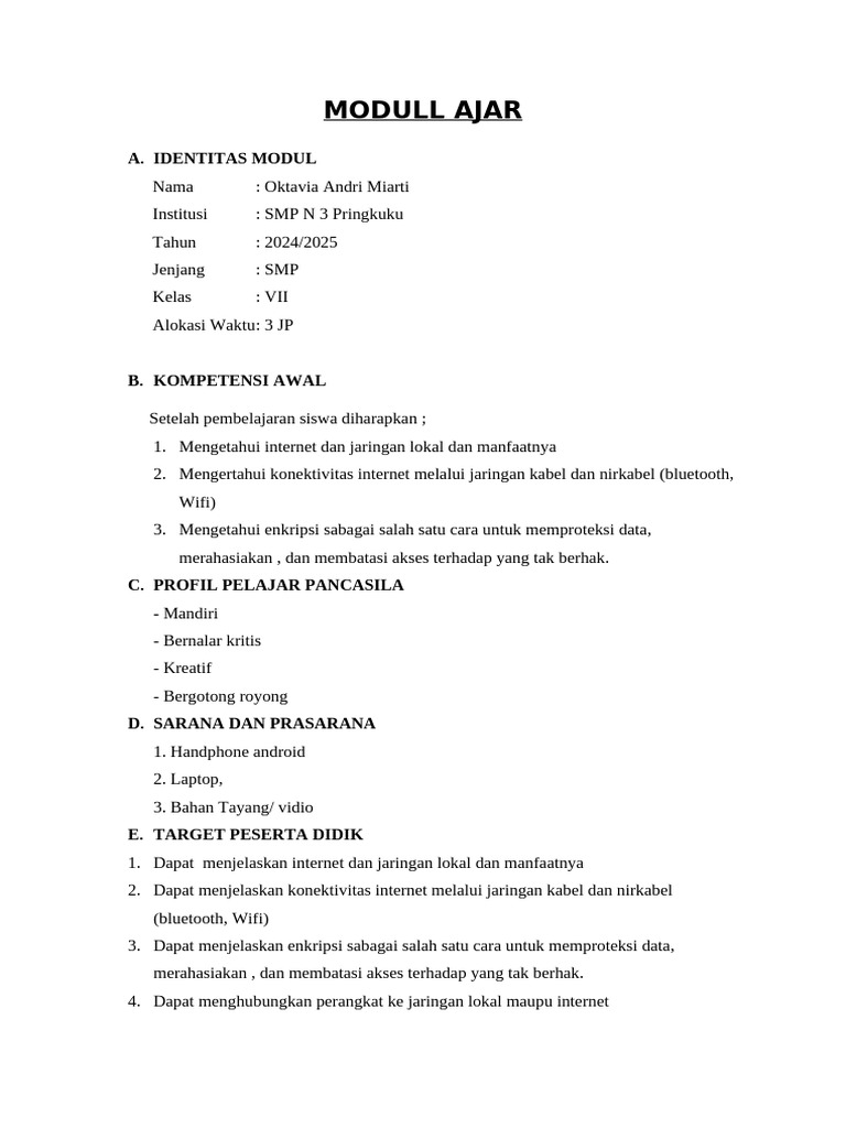 MODUL AJAR - Informatika SMT 2 Bab 1 Okta | PDF | Karier & Perkembangan | Komputer