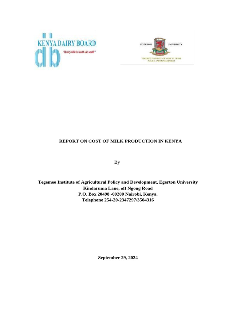 Cost of Milk Production - Report - 29092024 | PDF | Dairy | Agriculture