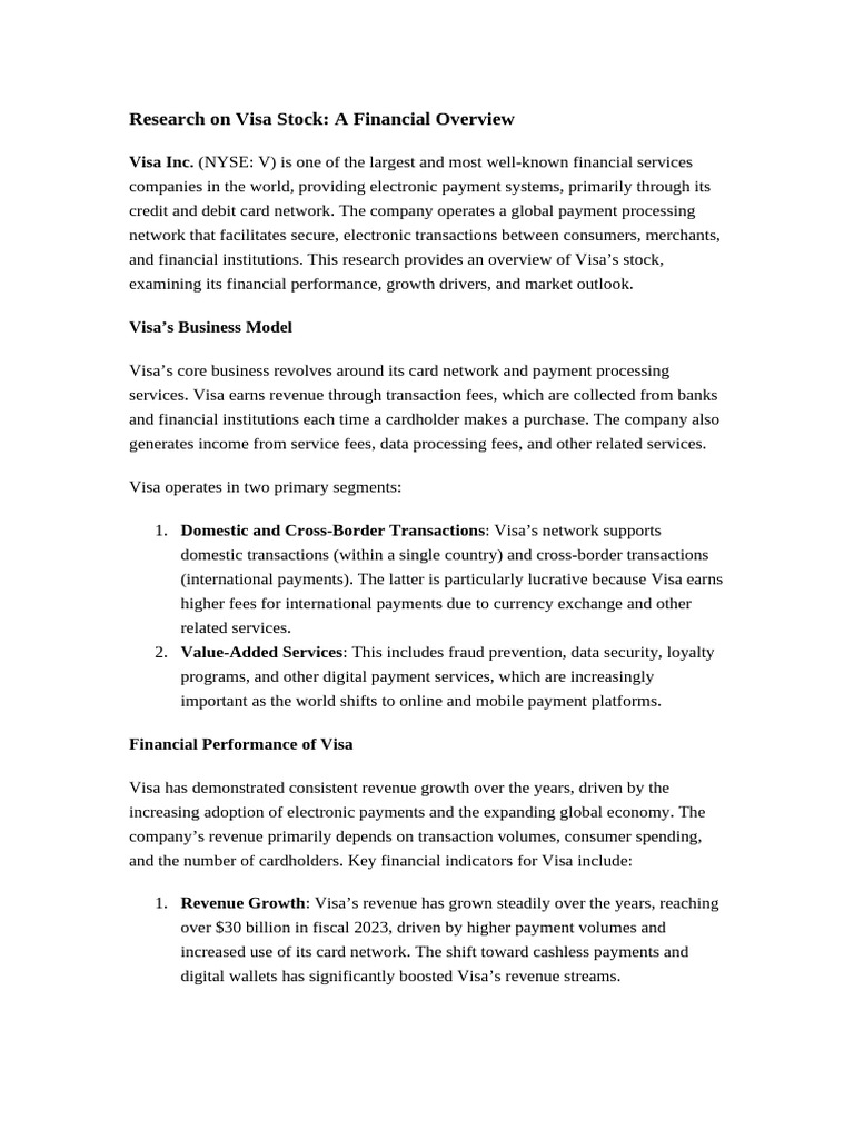 Research On Visa Stock | PDF | Visa Inc. | Dividend