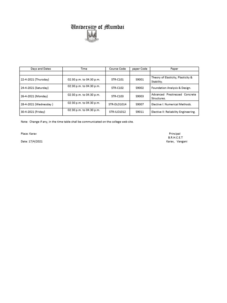 ME AY 2021 Time Table Sem I New | PDF
