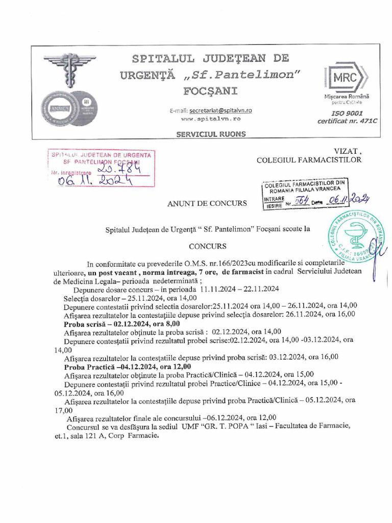 Anunt Concurs 20784 12112024 - 241121 - 221107 | PDF